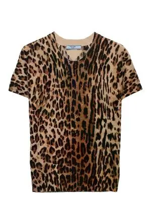 PRADA Leopard-Print Knitted T-Shirt