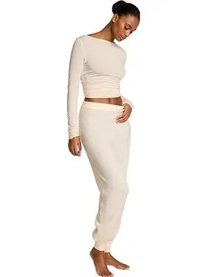Victoria's Secret Luxe Knit Jogger Pants - White,ivory