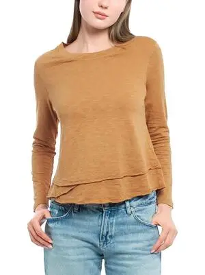 Wilt Long Sleeve Layered Mock Neck Tee - Medium Brown