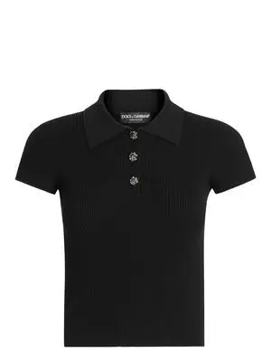 Dolce & Gabbana Ribbed Polo Sweater - Black