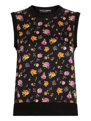 Dolce & Gabbana Rose Bouquets-print Silk Tank Top - Multicolor