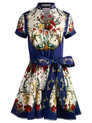 Alice + Olivia Lucy Tie-belt Floral-print Mini Dress - Neutrals