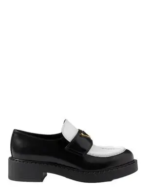 Prada Leather Logo Loafers - Black
