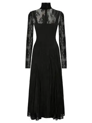 Dolce & Gabbana Chantilly Lace Mock Neck Long Sleeve Dress - Black