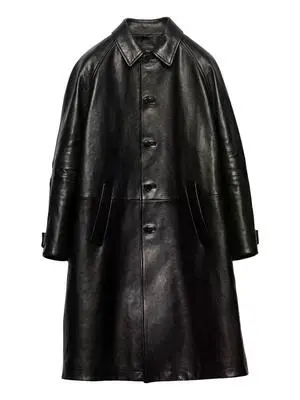 Prada Button-fastening Leather Coat - Black