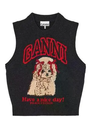 GANNI Graphic Knitted Vest - Black