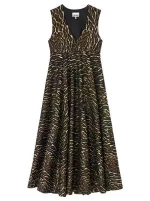 GANNI Animal-print V-neck Midi Dress - Black