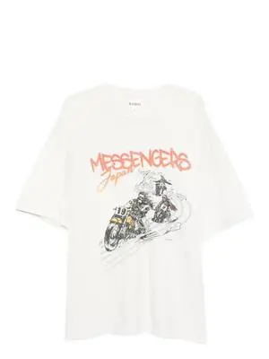 KAMIYA Motorbike Messengers-print Distressed T-shirt - Neutrals