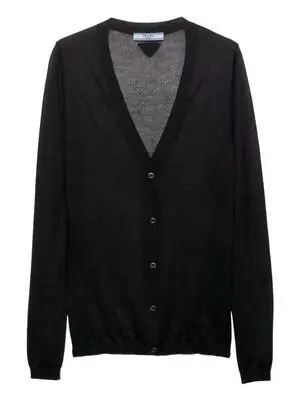 Prada Embroidered-logo Cardigan - Black