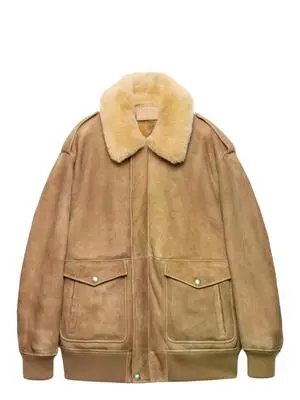 Prada Shearling-collar Patch-pocket Jacket - Brown