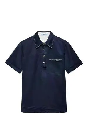 Prada Lisle Logo-label Cotton Polo Shirt - Blue