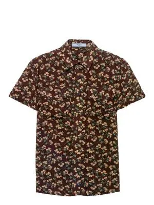 Prada Floral-Pattern Georgette Shirt Brown
