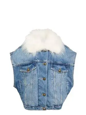 Pinko Denim Vest With Plush Lining - Blue