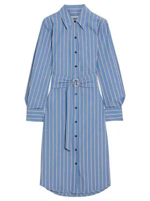 Derek Lam 10 Crosby Veronica Belted Striped Cotton-poplin Midi Shirt Dress - Blue