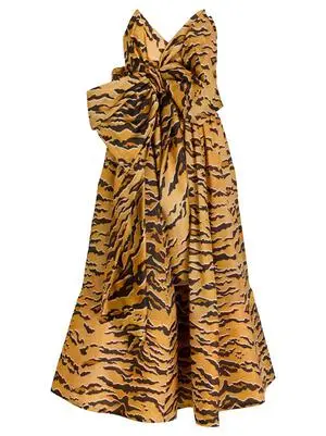 Zimmermann Strapless Tiger-print Silk-faille Midi Dress With Bow Detail - Animal Print