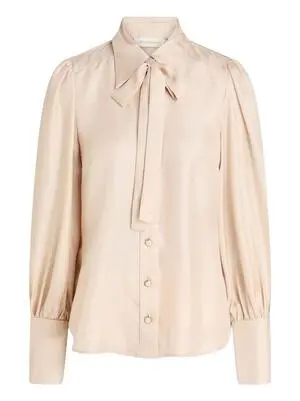 Zimmermann Silk-twill Pussy-bow Blouse - Ecru