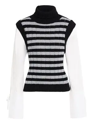 Derek Lam 10 Crosby Paola Poplin-paneled Striped Turtleneck Sweater - Black