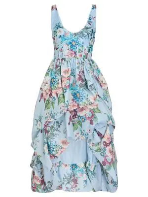 Zimmermann Floral-print Linen And Silk-blend Midi Dress - Light Blue