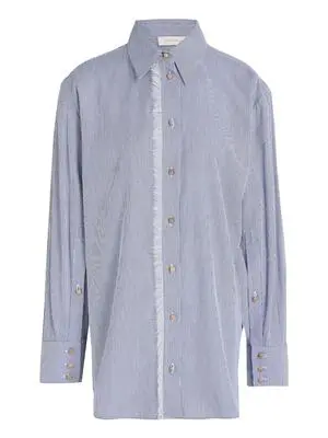 Zimmermann Embroidered Striped Cotton Oxford Shirt - Blue