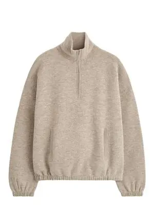 Cos Boiled Merino Wool Zip-up Sweater - Beige