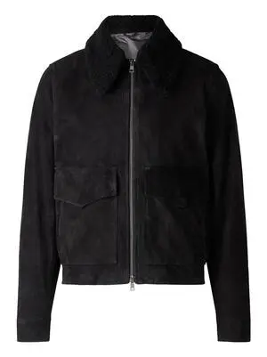 J. MUESER Shearling-trimmed Suede Bomber Jacket - Black