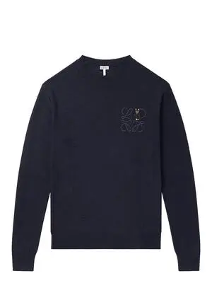 Loewe Embroidered Wool-blend Sweater - Blue