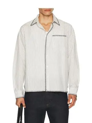 PERCIVAL Index Stripe Pearce Shirt In Grey - Ecru