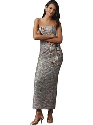 HELSI Silvia Strapless 3d Floral Maxi Dress - Silver
