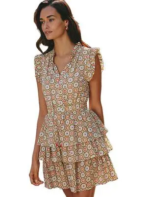 RO'S GARDEN Bimba Ruffle Mini Dress Yellow Pattern