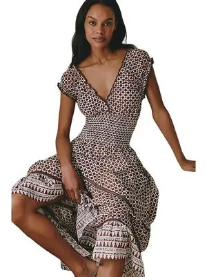 RO'S GARDEN Hilda Maxi Dress - Brown Pattern