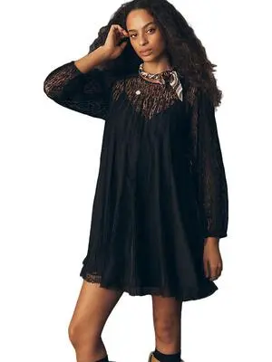 The Great. Keepsake Silk Blend Lace Mini Dress - Black