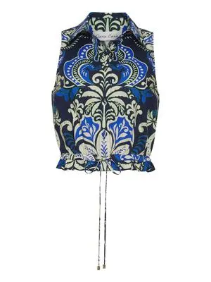 Cara Cara Hannah Printed Top - Palm Pavillion Cobalt