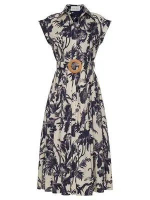 Cara Cara Octavia Belted Midi Shirtdress - Fauna Floral Navy