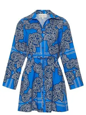 Cara Cara Henry Mini Dress - Carved Petals Cobalt
