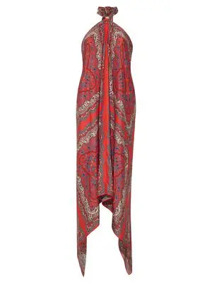 Cara Cara Printed Halter Scarf Dress - Paisley Scarf Coral