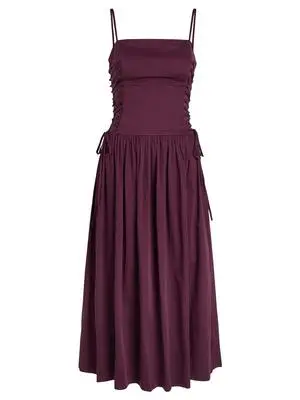 DAMSON MADDER Angelina Lace-up Cotton-poplin Midi Dress - Purple