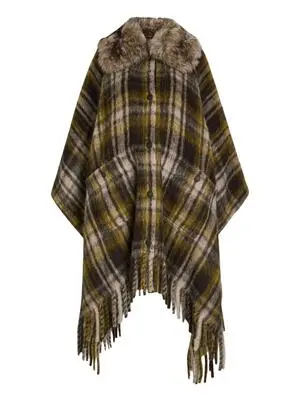 Moncler Plaid Brushed Wool-blend Cape - Brown