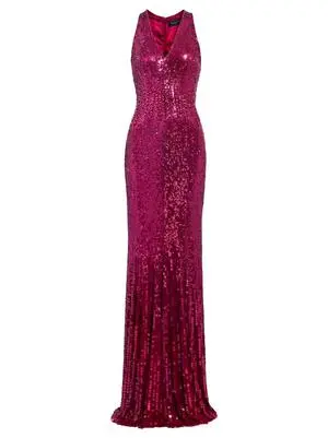 Jenny Packham Sequined V-neck Maxi Dress - Pink