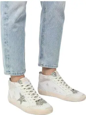 GOLDEN GOOSE Mid-star Glitter-detail Sneakers - Neutrals