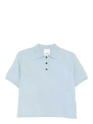 ALLUDE Cashmere Buttoned Polo Top - Blue
