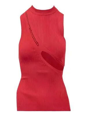 Attico Cut-out Ribbed Knit Top - Red