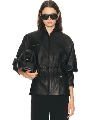 AEXAE Leather Cinched Mid Jacket Black