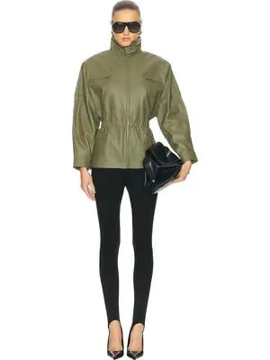 AEXAE Leather Cinched Mid Jacket - Olive Green