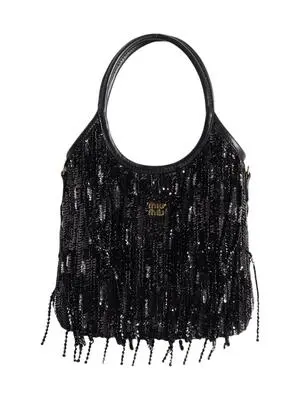 Miu Miu Ivy Handbag With Sequin And Crystal Fringe - Black