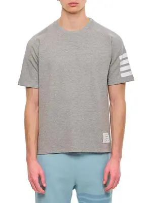 Thom Browne Striped Cotton T-shirt With Stripes - Grey