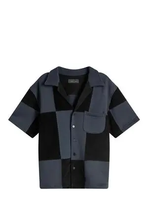 LES TIEN Patchwork Short Sleeve Cuban Shirt - Faded Black