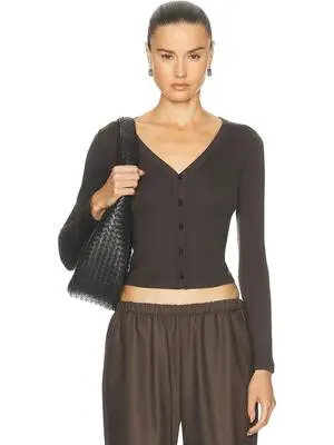 Enza Costa Supima Cotton V-neck Cardigan - Espresso
