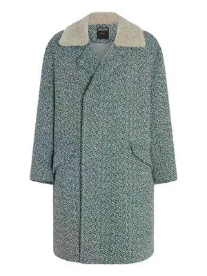 Zegna Herringbone Overcoat - Blue