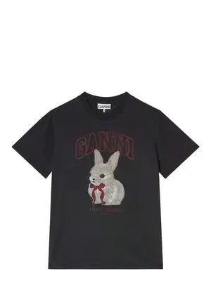 GANNI Bunny Print Organic Cotton T-shirt - Grey