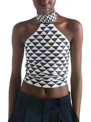 Prada Printed Silk Halterneck Top - Blue